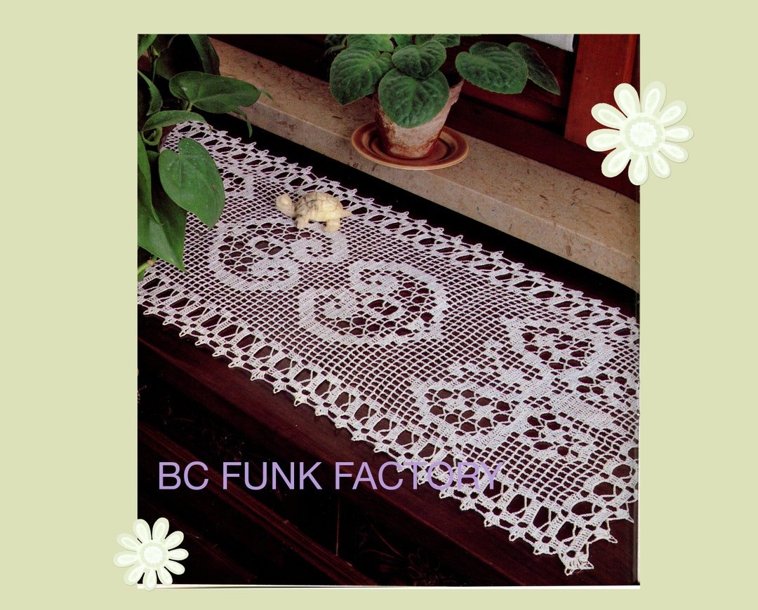 Crochet Pattern Doily Runner Butterfly & Hearts Table Runner Thread ...