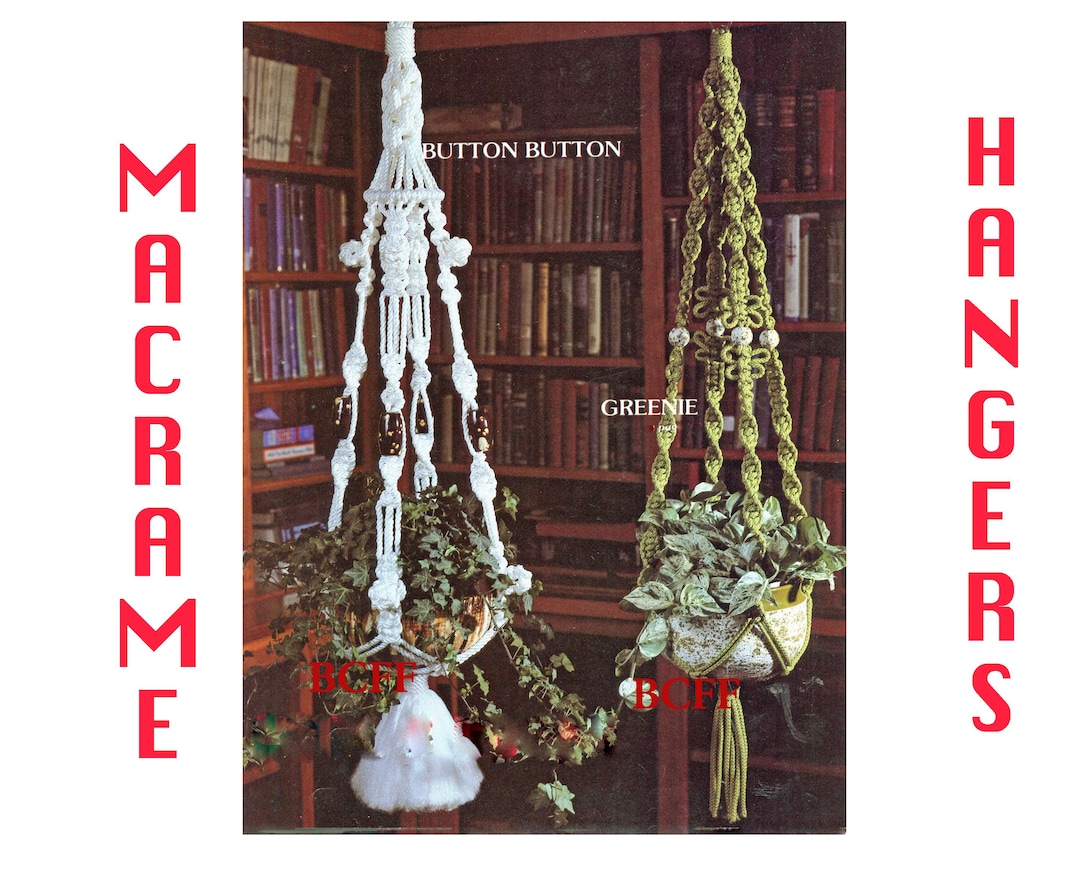 Macrame Pattern Hanging Pot Holders Vintage 1970's Boho Macrame Hanger ...