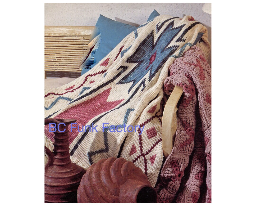 Crochet Pattern Afghan Cross Stitch Southwestern Design Blanket Throw ...