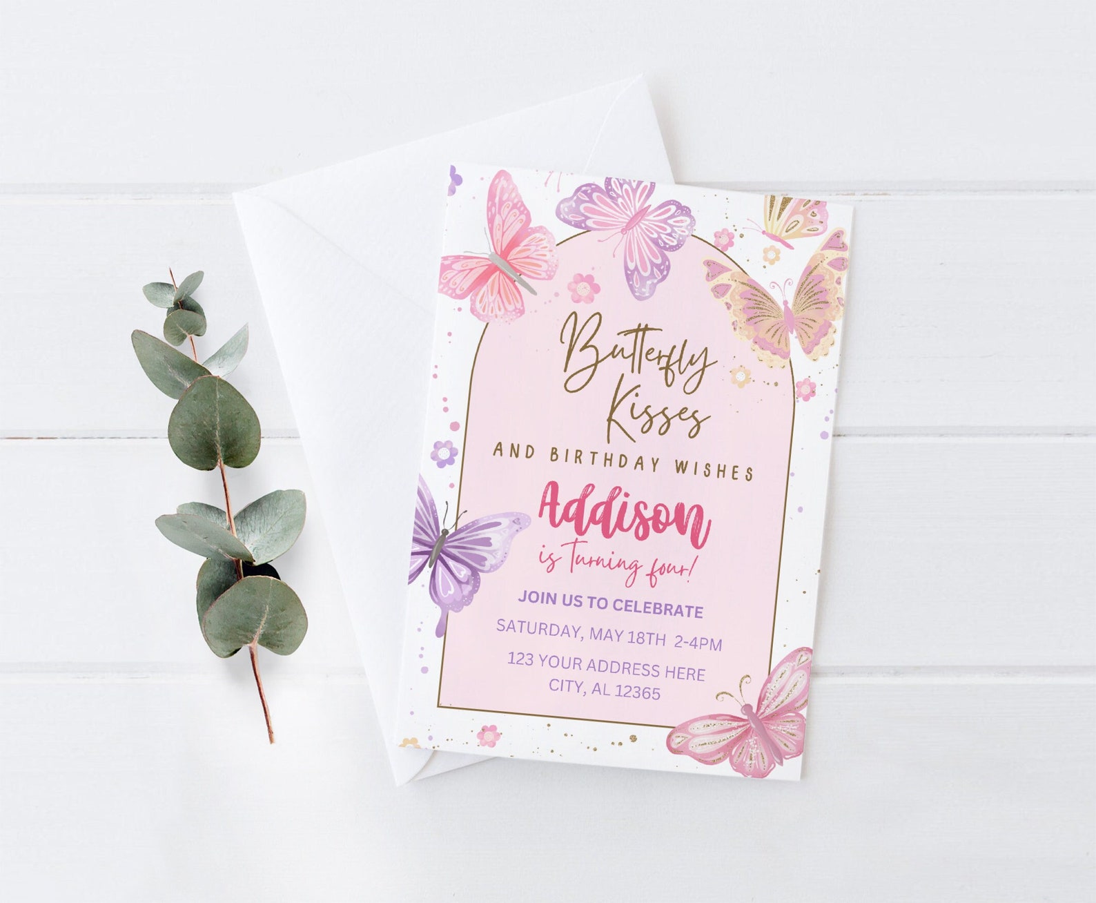 Butterfly Birthday Invitation, Butterfly Kisses and Birthday Wishes ...