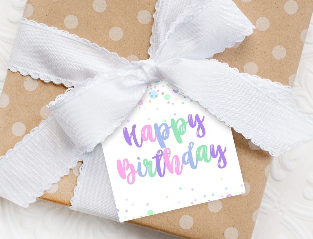 Happy Birthday Gift Tag, Party Favor Tag, Confetti Gift Tag, Printable ...