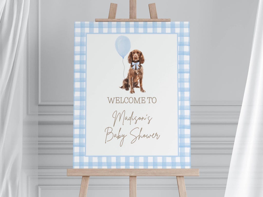 Boykin Spaniel Baby Shower, Welcome Sign, Blue Balloon, Baby Boy, Dog ...