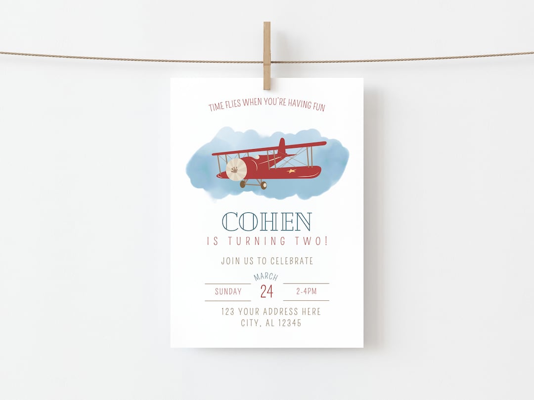 Vintage Airplane Birthday Invitation, Airplane Theme Birthday Party ...