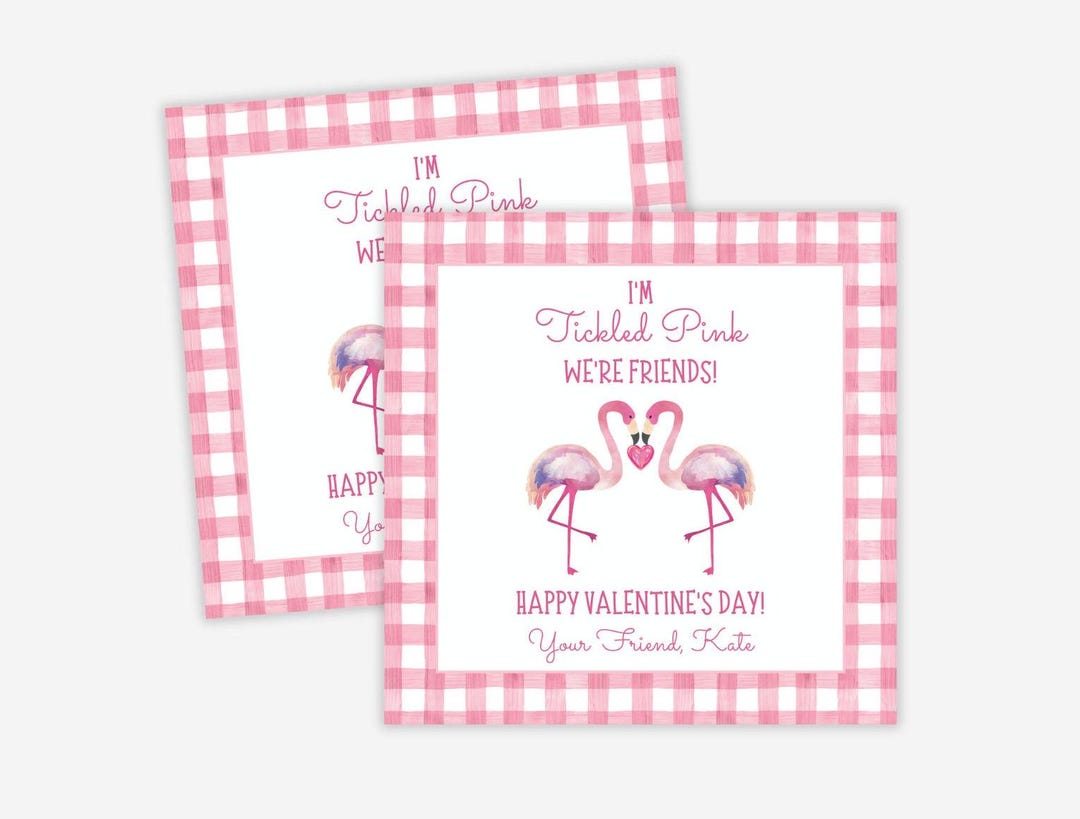 Printable Valentines Tag, Tickled Pink Flamingo Gift Tag, Class Party ...