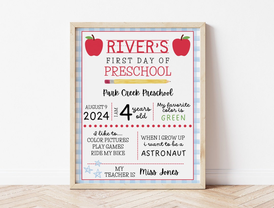 Blue Gingham First Day of School Sign, Printable School Sign, Boys Back ...