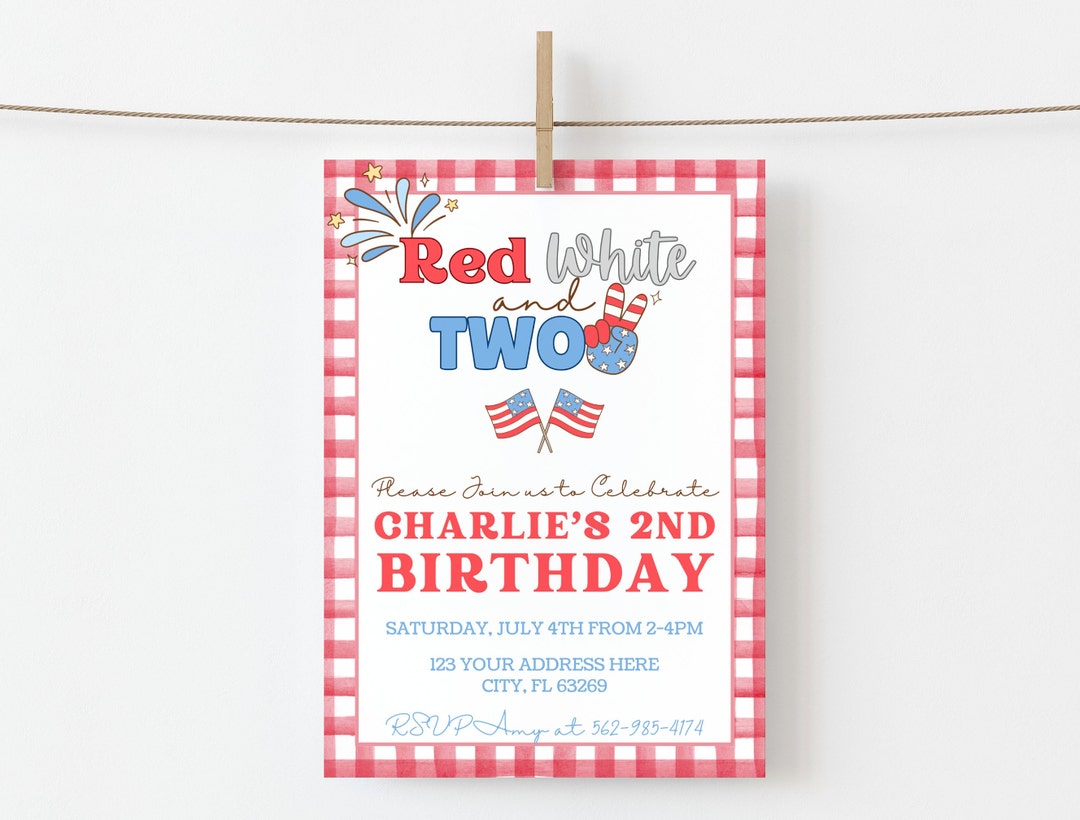 Red White and Two Birthday Invitation, Patriotic Birthday, Second ...