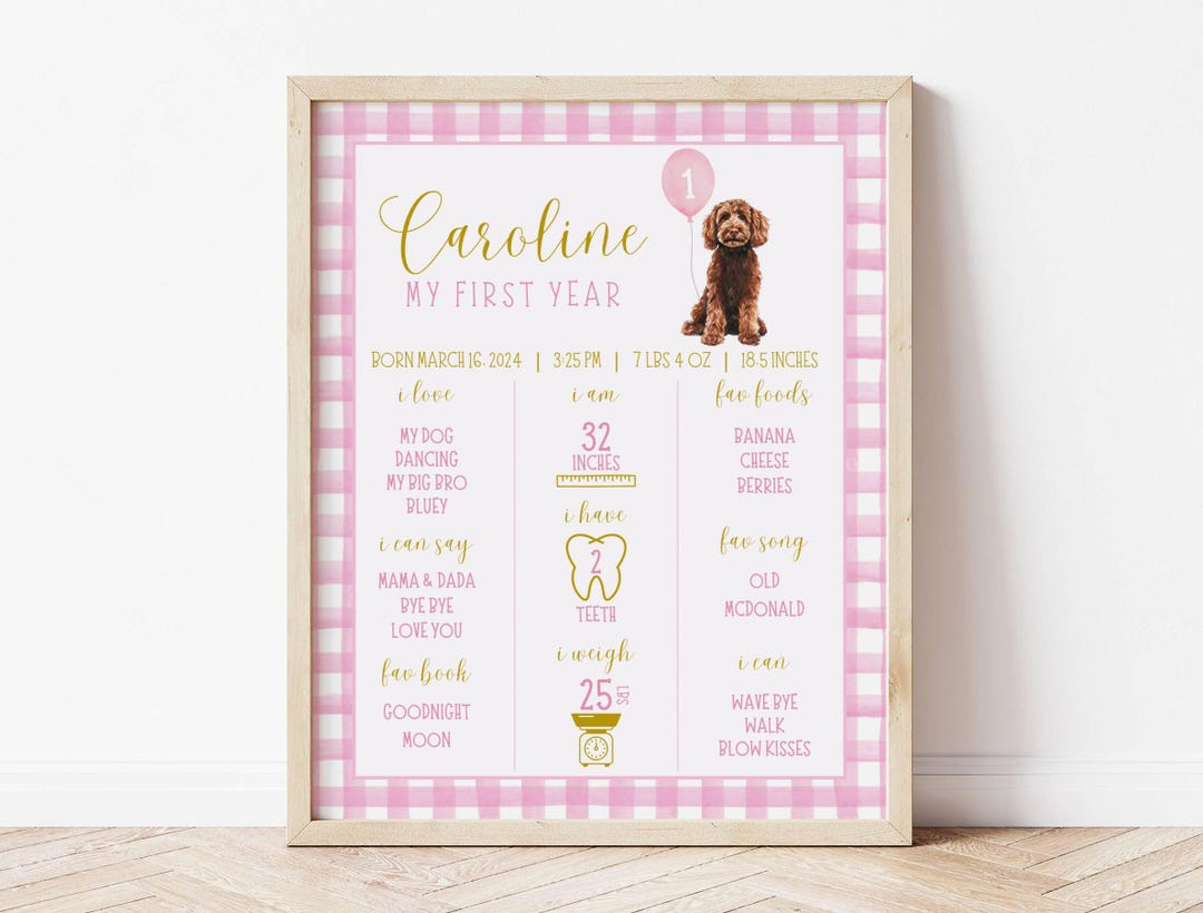 Goldendoodle Milestone Sign, One Golden Year, All About Me Poster, Red ...