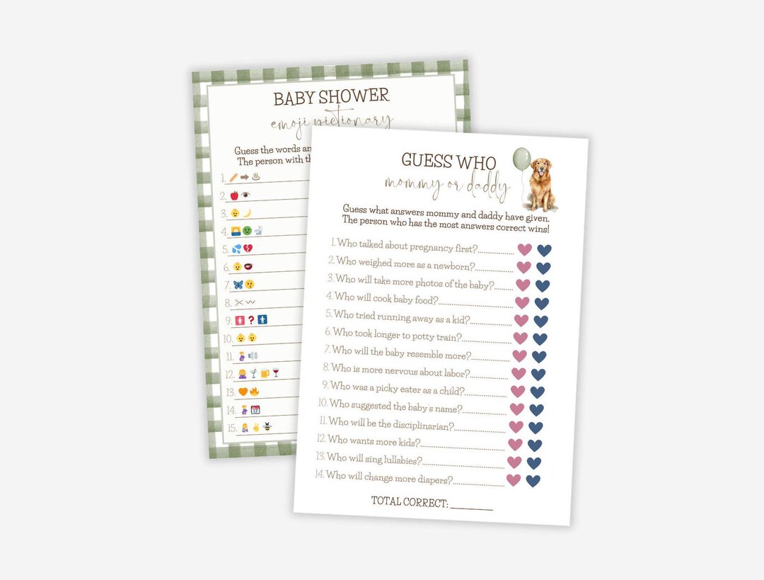 Golden Retriever Baby Shower Game Cards, Baby Shower Games, Printable ...