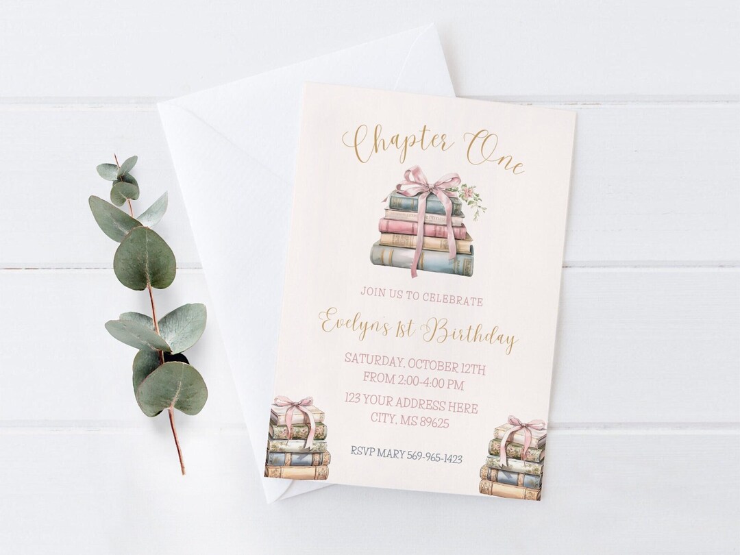 Book Birthday Party Invitation, Chapter One, One for the Books, Shabby ...