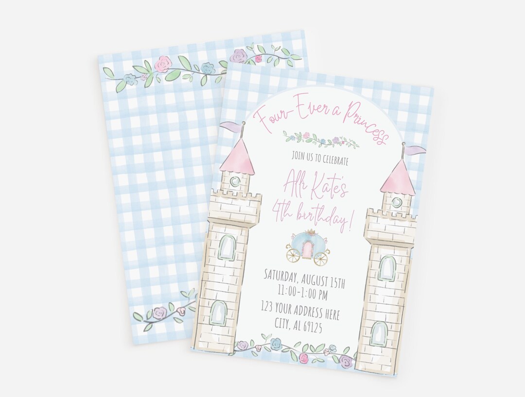 Princess Birthday Party Invite, Princess Castle, Four Ever a Princess ...