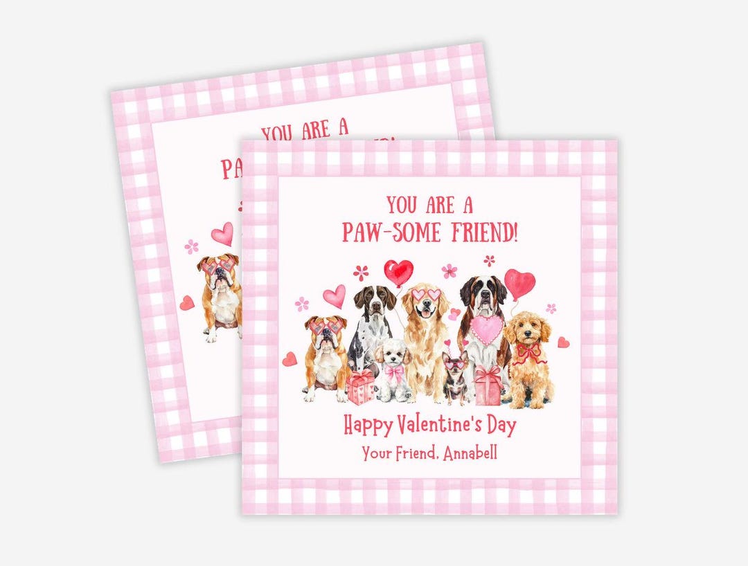 Valentine's Day Gift Tag, Printable Class Valentines Cards, Paw-some ...