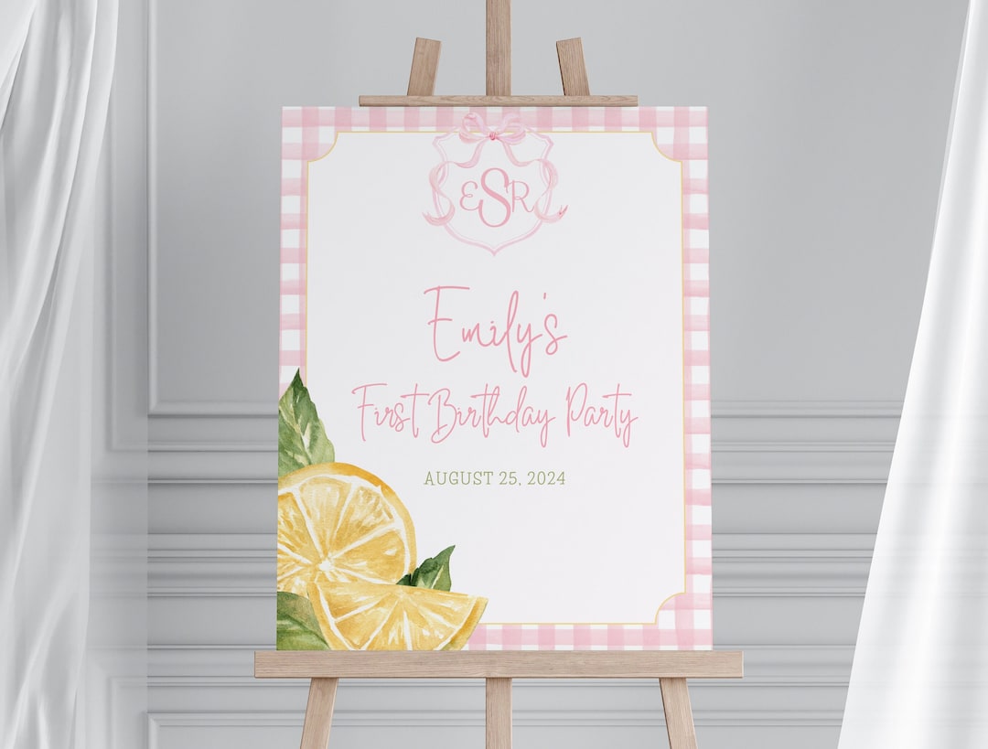 Pink Gingham Lemons Birthday Welcome Sign, Lemonade Welcome Sign ...
