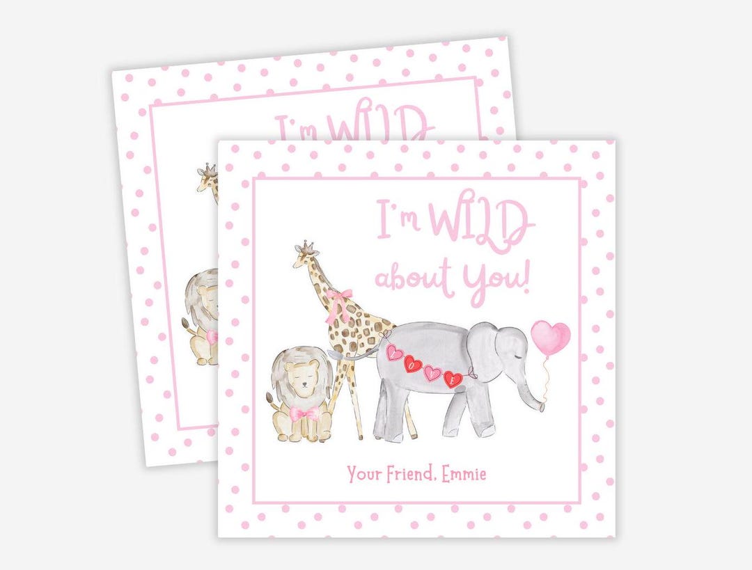 Wild About You Valentines Tag, Printable Valentines Card, Girly ...