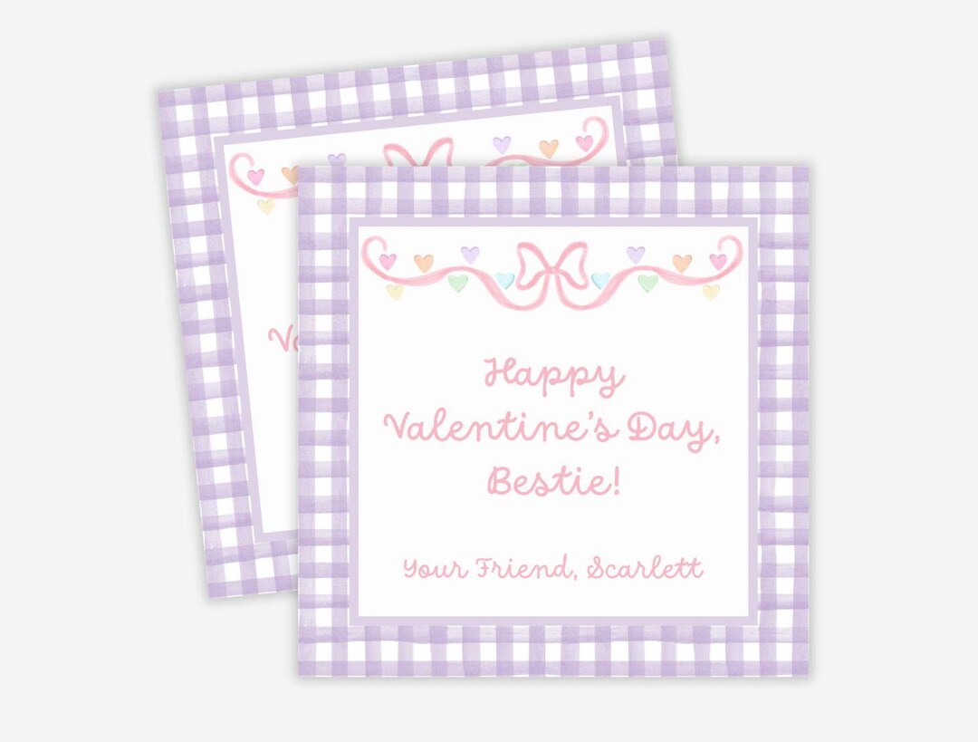 Printable Valentines Gift Tags, Pink Bow, Candy Hearts, Bestie ...