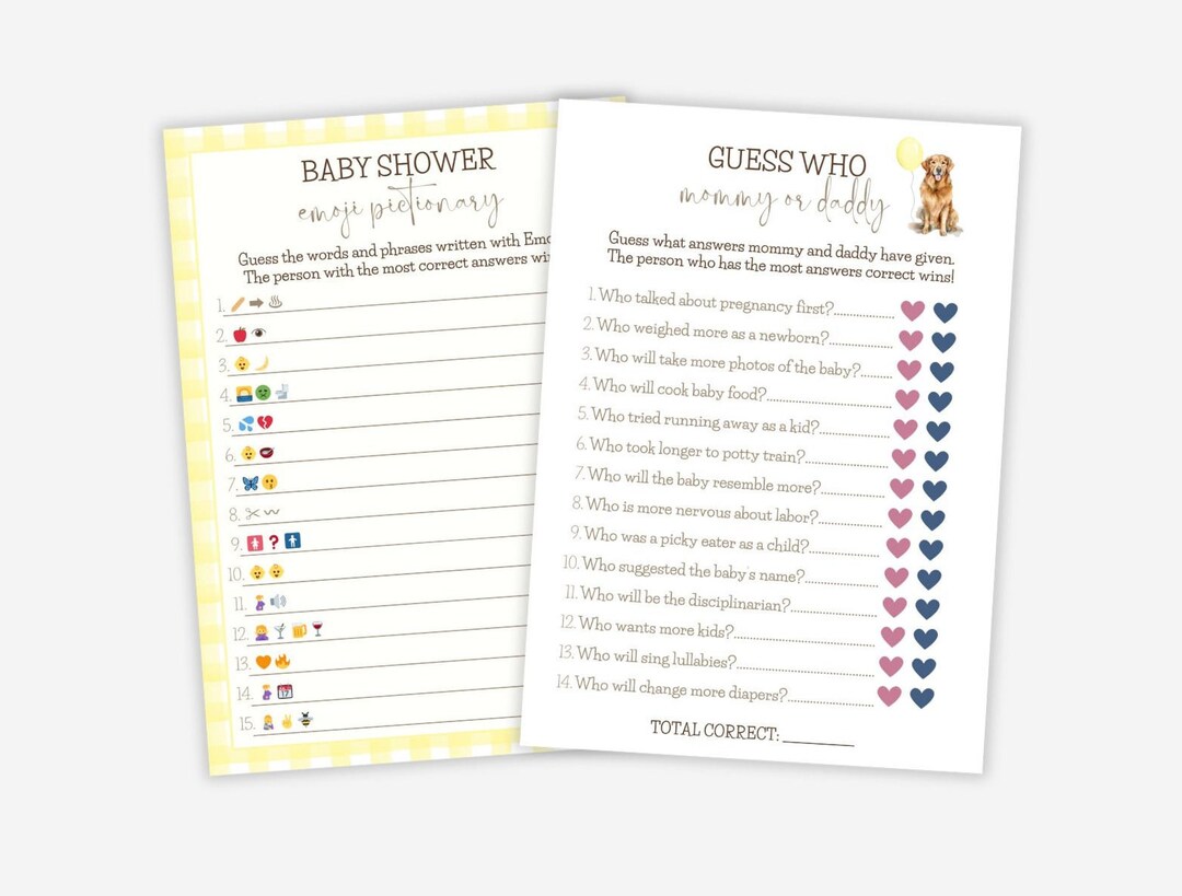 Golden Retriever Baby Shower Game Cards, Baby Shower Games, Printable ...