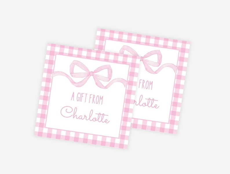 Bow Birthday Gift Tags, Pink Gingham, Pink Bow, Preppy, Grandmillenial ...
