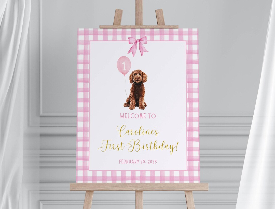 Goldendoodle Birthday Welcome Sign, Red Golden Doodle, Printable Party ...