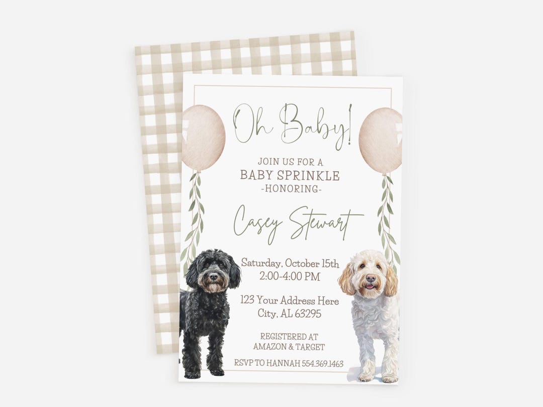 Golden Doodle Baby Shower Invitation, Beige Gingham, Printable Invite ...
