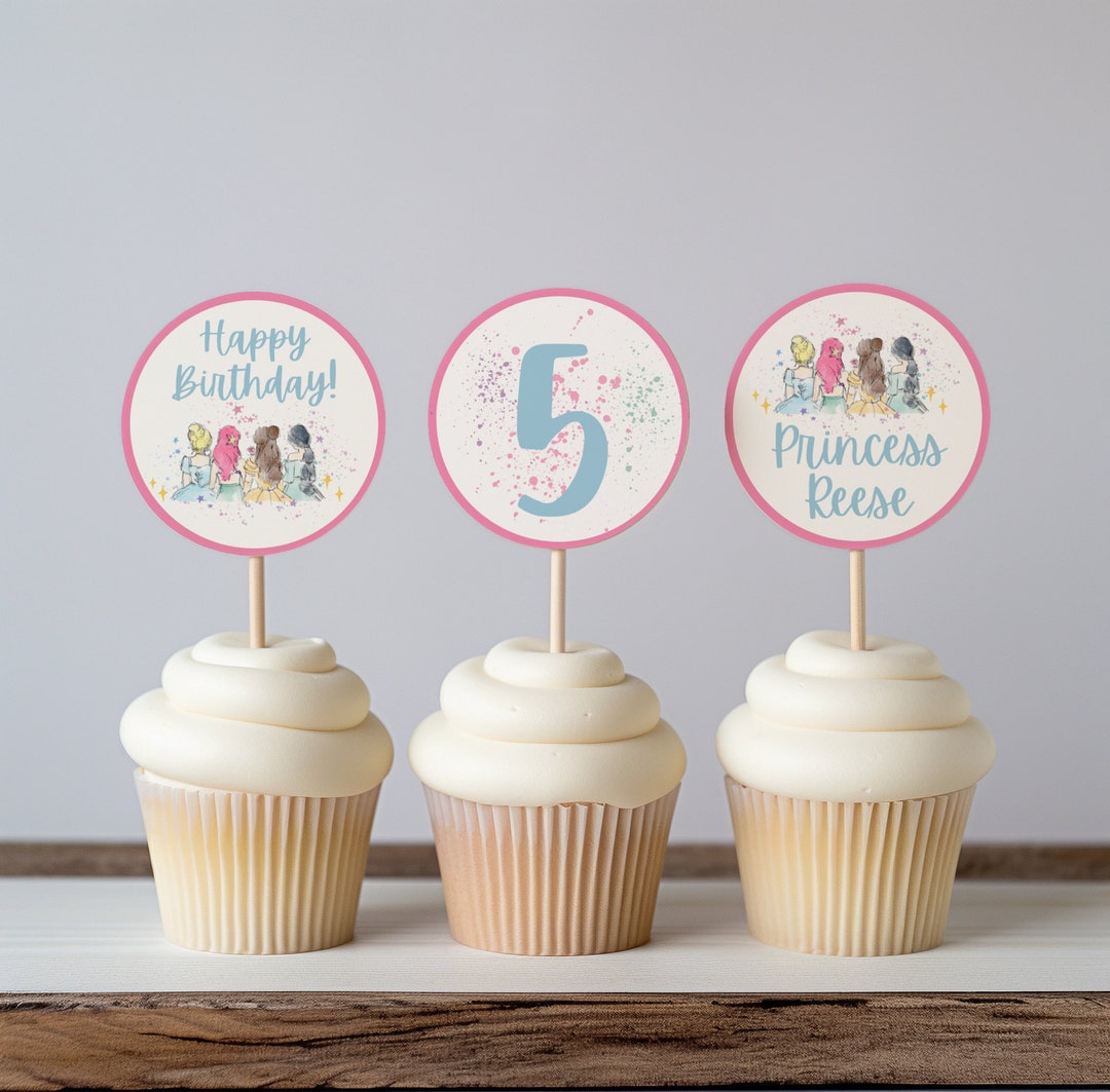 Princess Cupcake Toppers, Princess Birthday Party, Watercolor ...