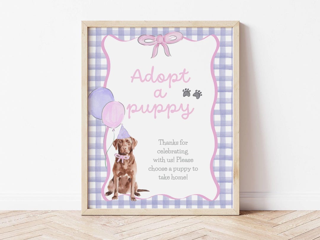 Chocolate Lab Printable Table Sign, Adopt a Puppy, Party Favor Sign ...