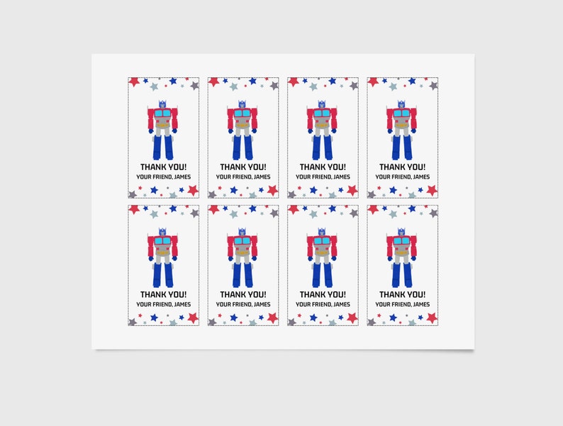 Robot Birthday Thank You Tag, Party Favor Tag, Transformer Party Tag ...