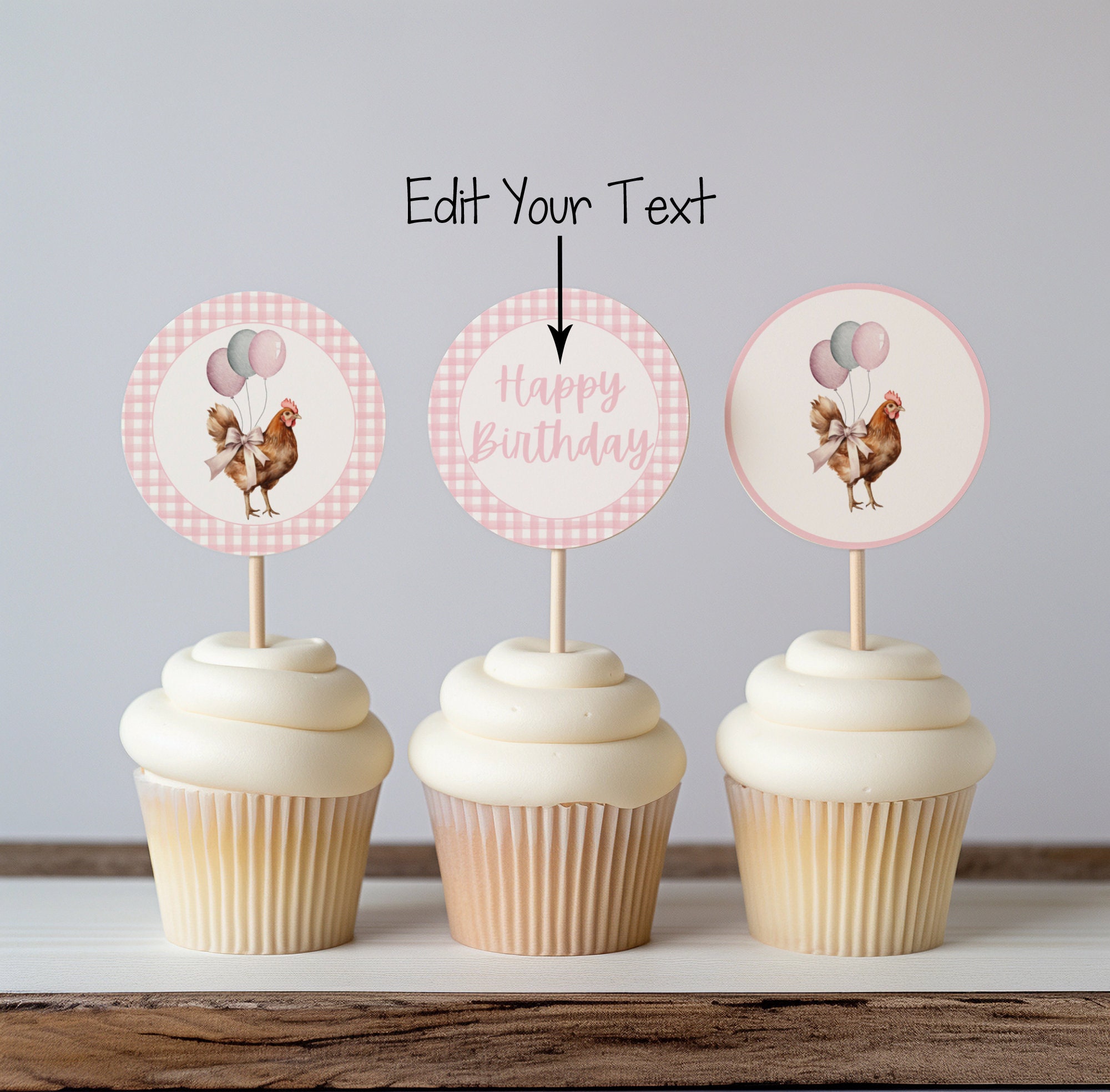 Printable Cupcake Topper, Birthday Cake Topper, Chicken Birthday Party ...