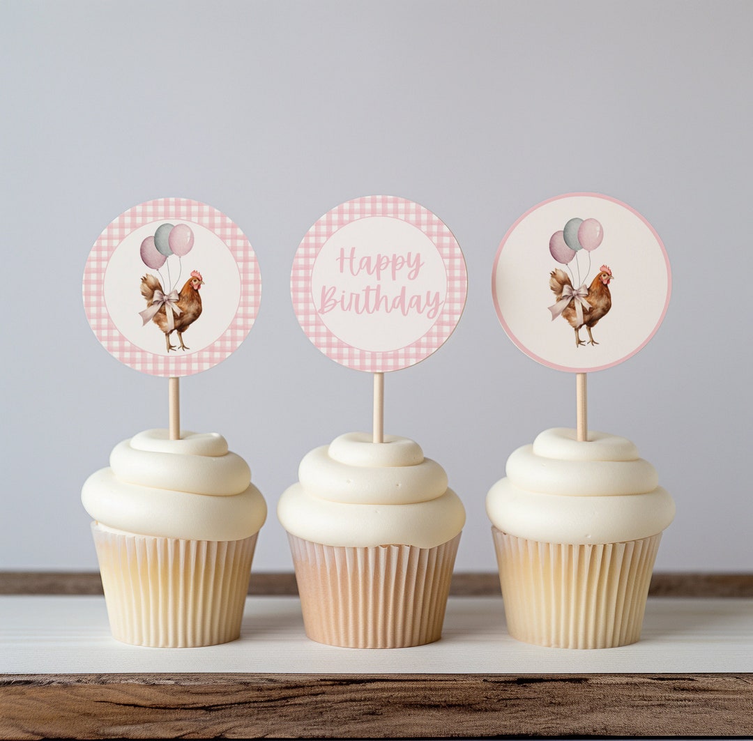 Printable Cupcake Topper, Birthday Cake Topper, Chicken Birthday Party ...