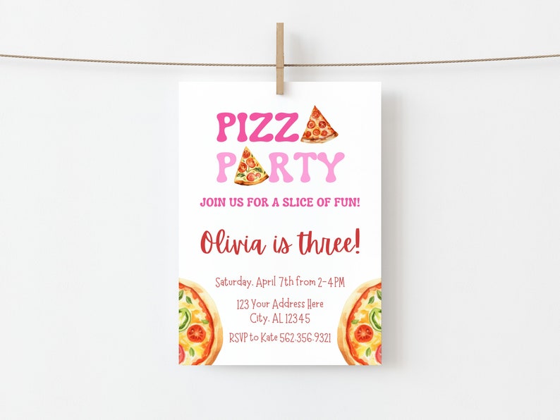 Slice of Fun Pizza Party Birthday Invitation, Pizza Theme Birthday ...