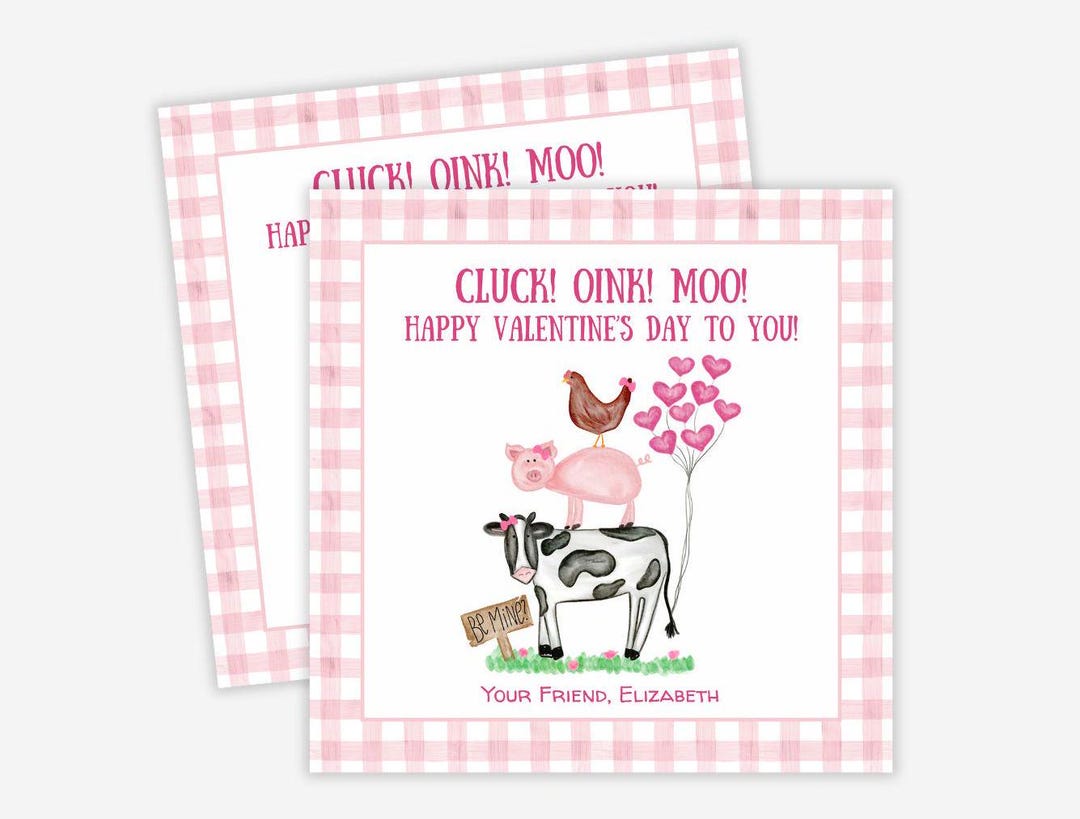 Valentines Day Gift Tag, Printable Class Valentines Cards, Cluck Oink ...