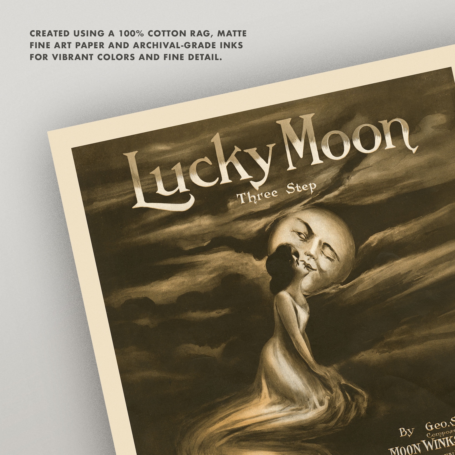 Moon Print • Vintage Lucky Moon Sheet Music Wall Art • 4 Sizes! • Woman ...