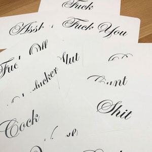 Swear Words Profanity Flash Cards Set of 12 Fuck, Pussy, Cnt, Cock ...
