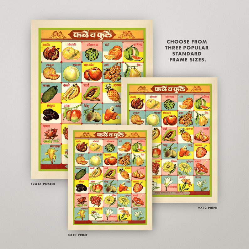 Colorful Kitchen Print Vintage Marathi Fruit & Flowers Chart | Etsy