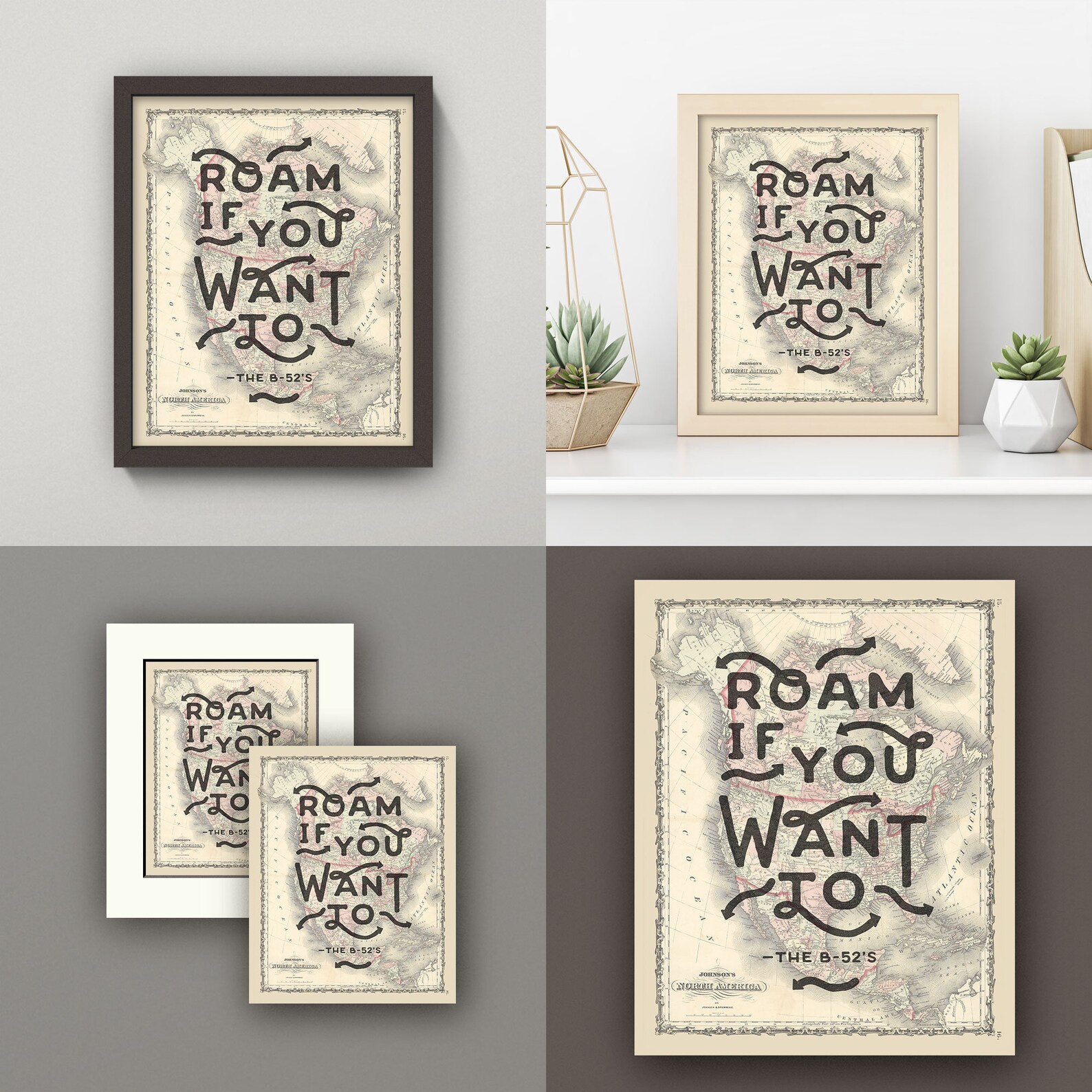 B-52s roam Travel Quote on Antique Map of North America - Etsy