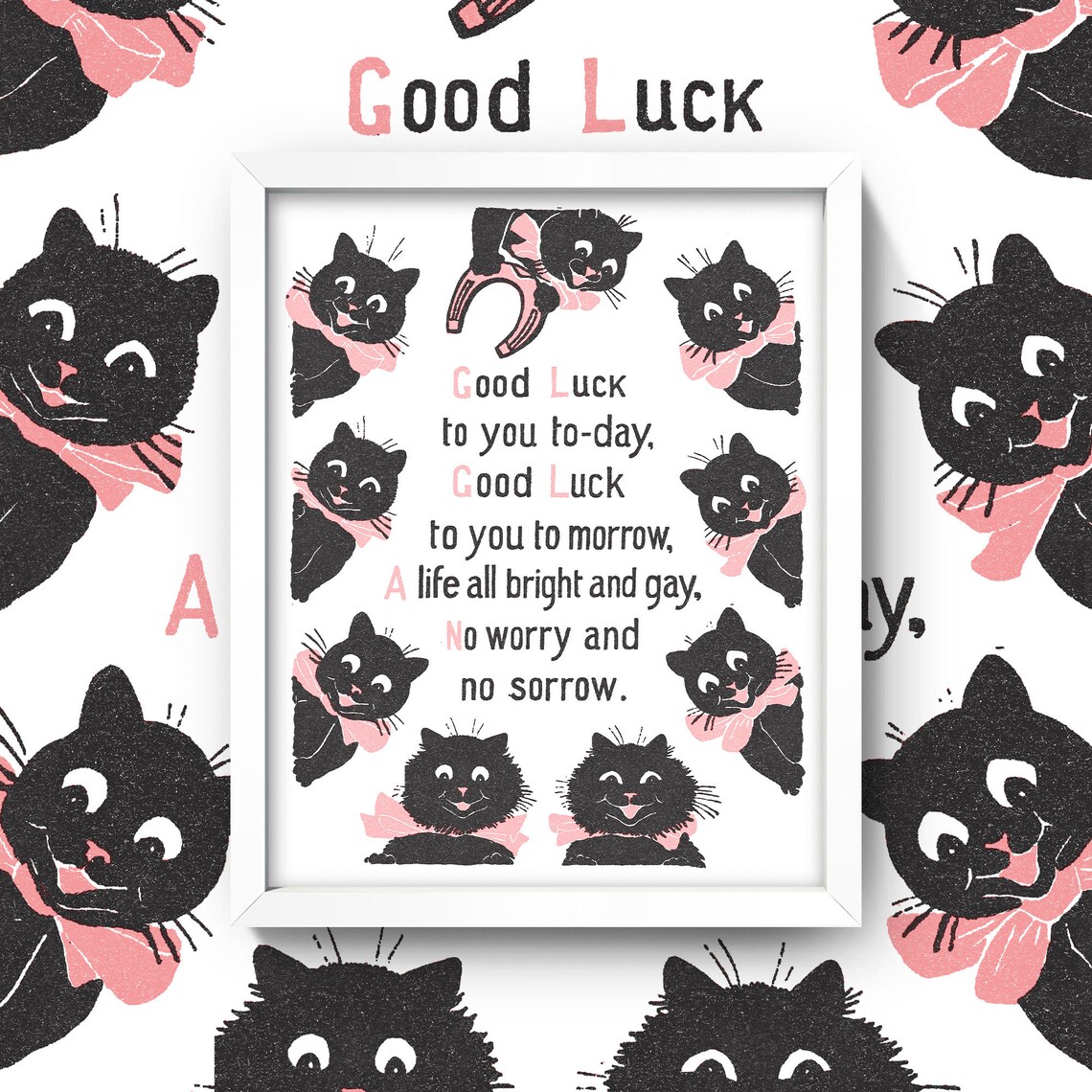 Good Luck Print Antique Cat Poem 3 Sizes Cute Vintage - Etsy