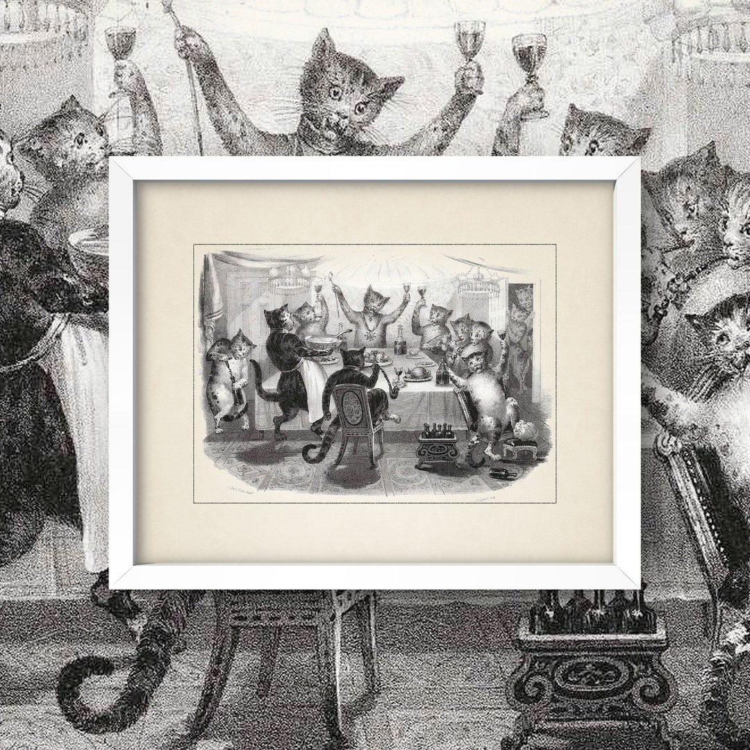 Cat Dinner Party Print • 8x10 Wall Art • High Quality Giclée Print ...