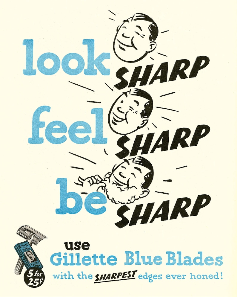 Mens Bathroom Print Retro Mens Razor Shave Ad Print 4 - Etsy