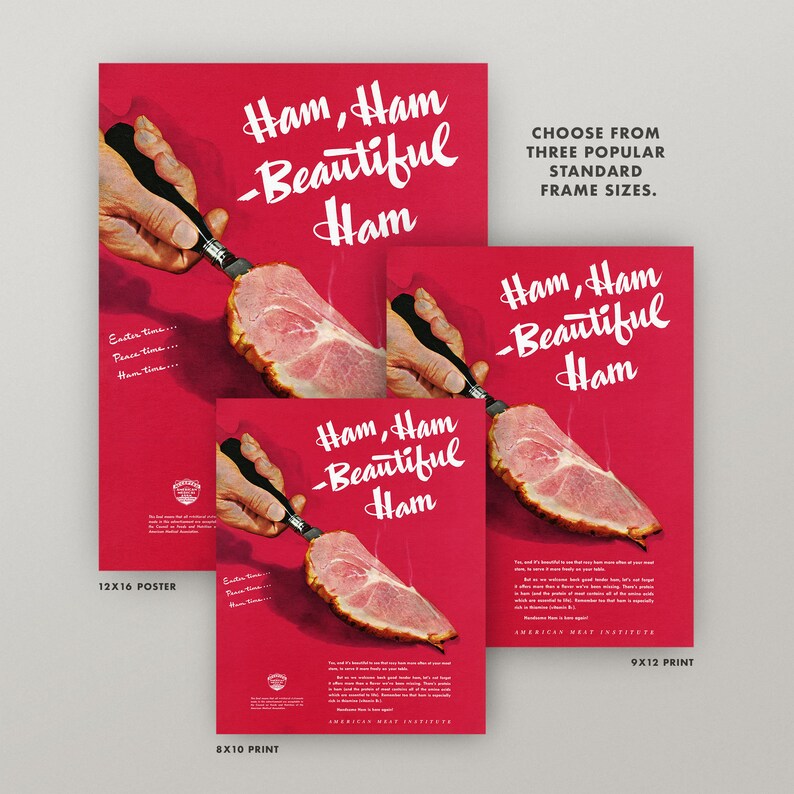 Ham Print • Vintage Ham Ad • 4 Sizes! • Fun Retro Art for a Ham Lover ...