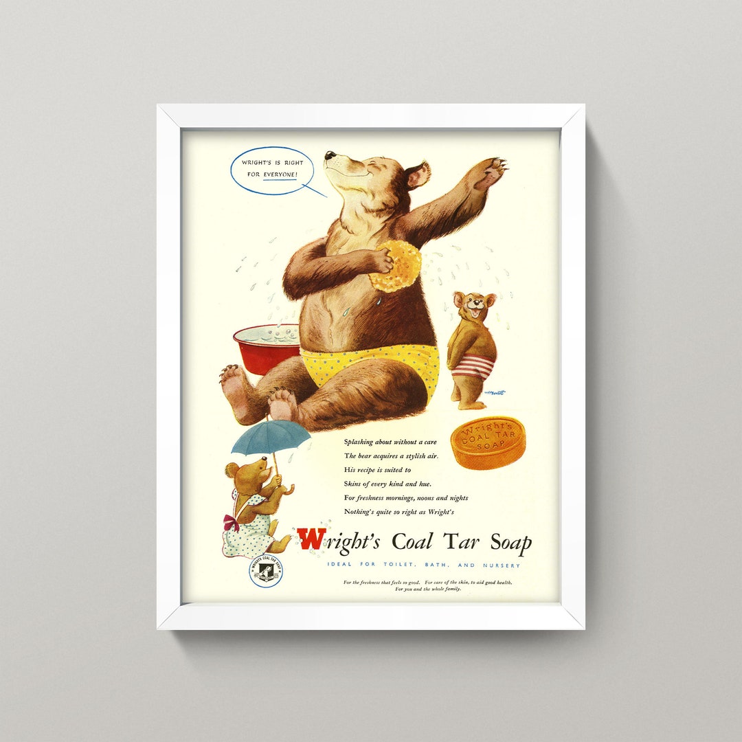 Vintage Bathroom Print • Bathing Bears Soap Ad •4 Sizes! 1950s Coal Tar ...