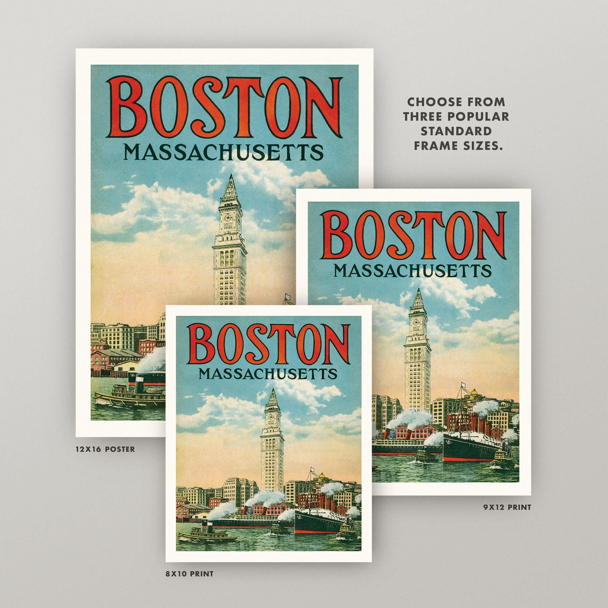 Vintage Boston Travel Poster Antique Boston Print 5 Sizes | Etsy