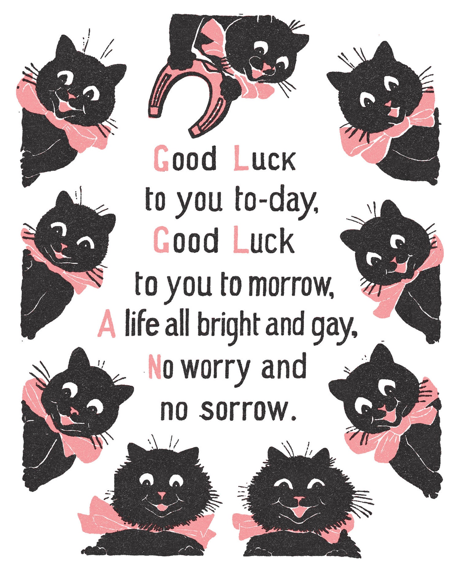 Good Luck Print Antique Cat Poem 3 Sizes Cute Vintage | Etsy