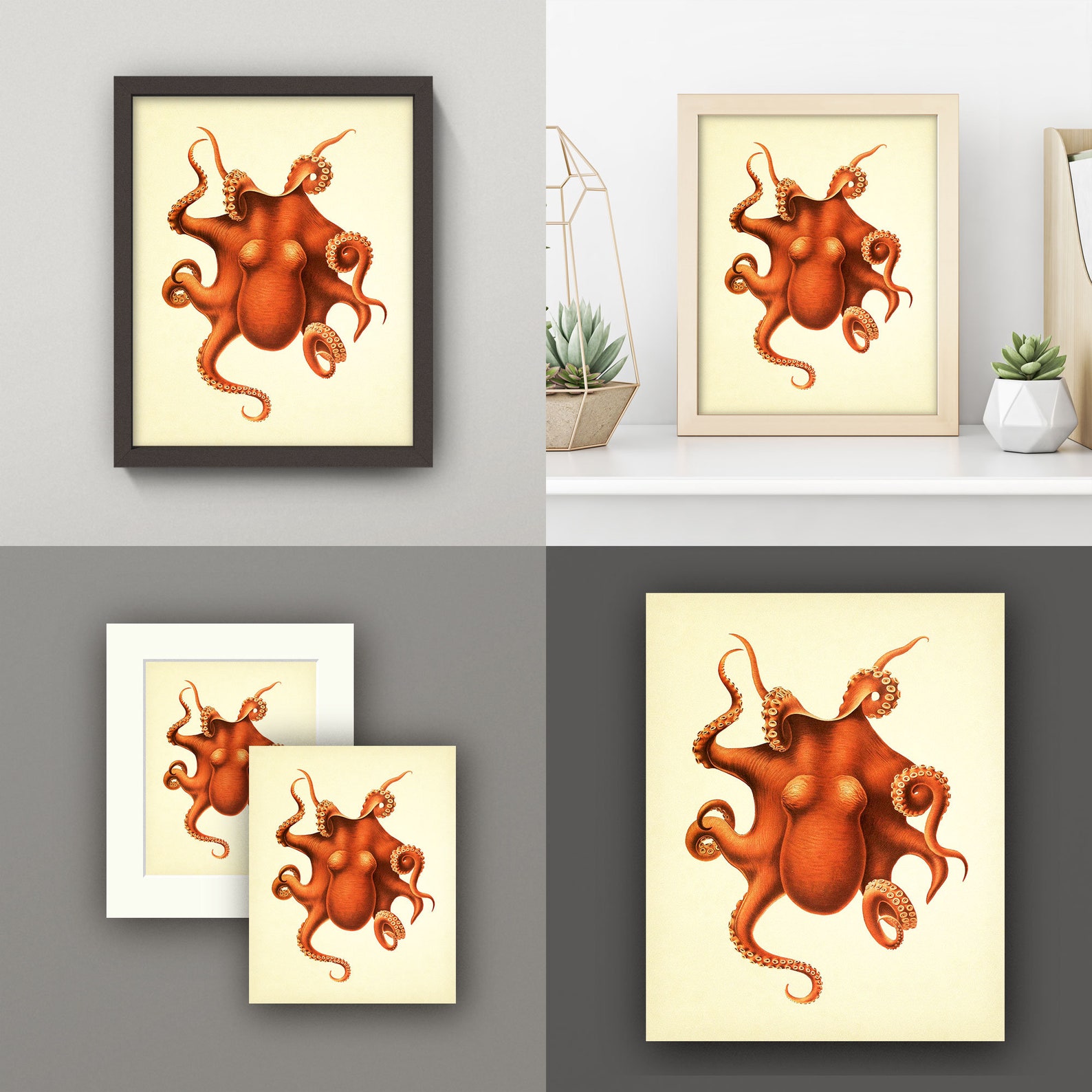 Red Octopus Print Vintage Octopus Wall Art 8X10 Print | Etsy