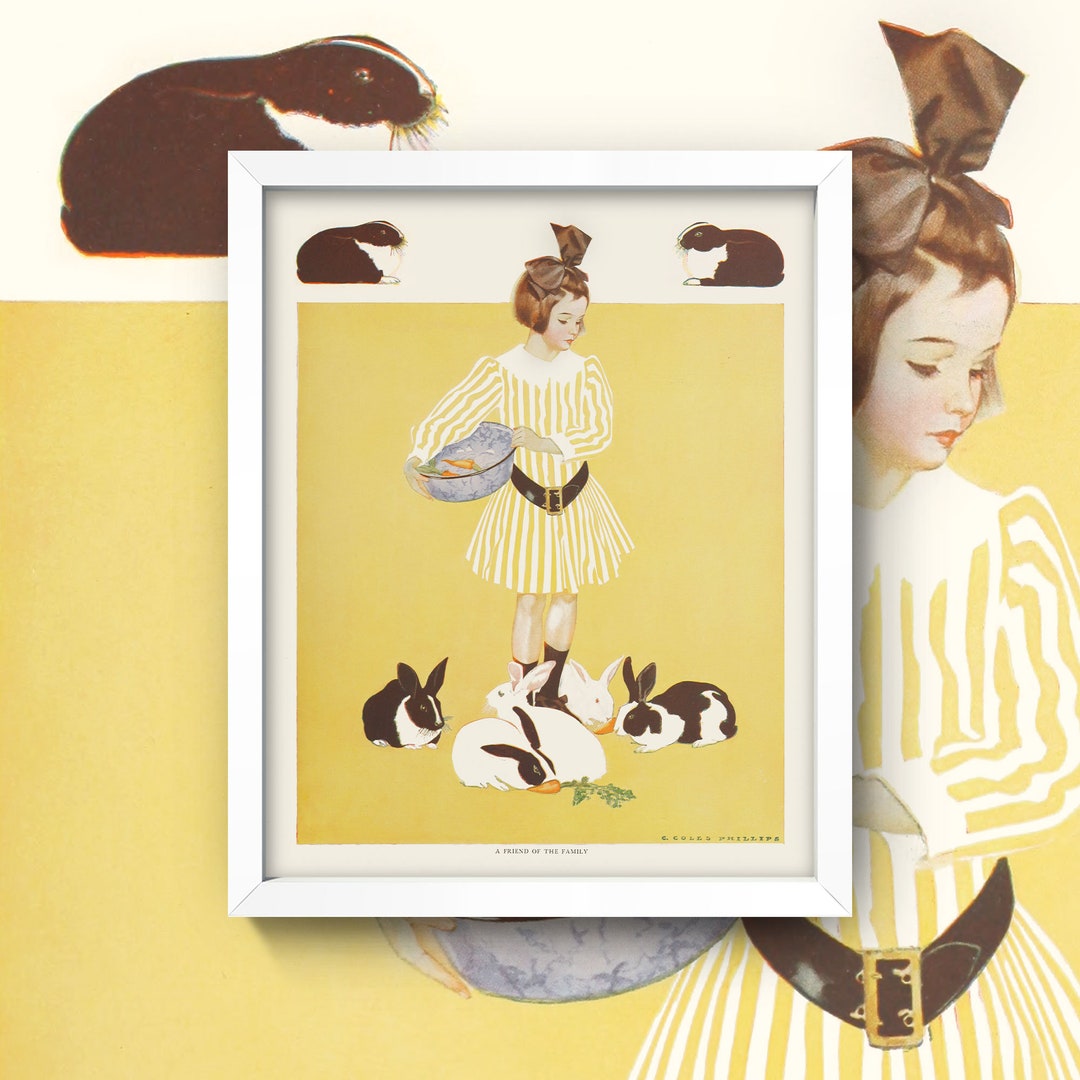 Vintage Feeding Rabbits Print • 4 Sizes! • Antique Pet Bunnies Poster ...