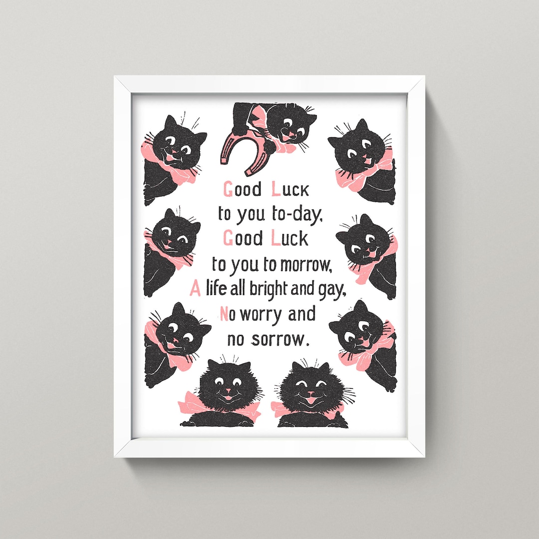 Good Luck Print • Antique Cat Poem • 3 Sizes! • Cute Vintage Cat Wall ...