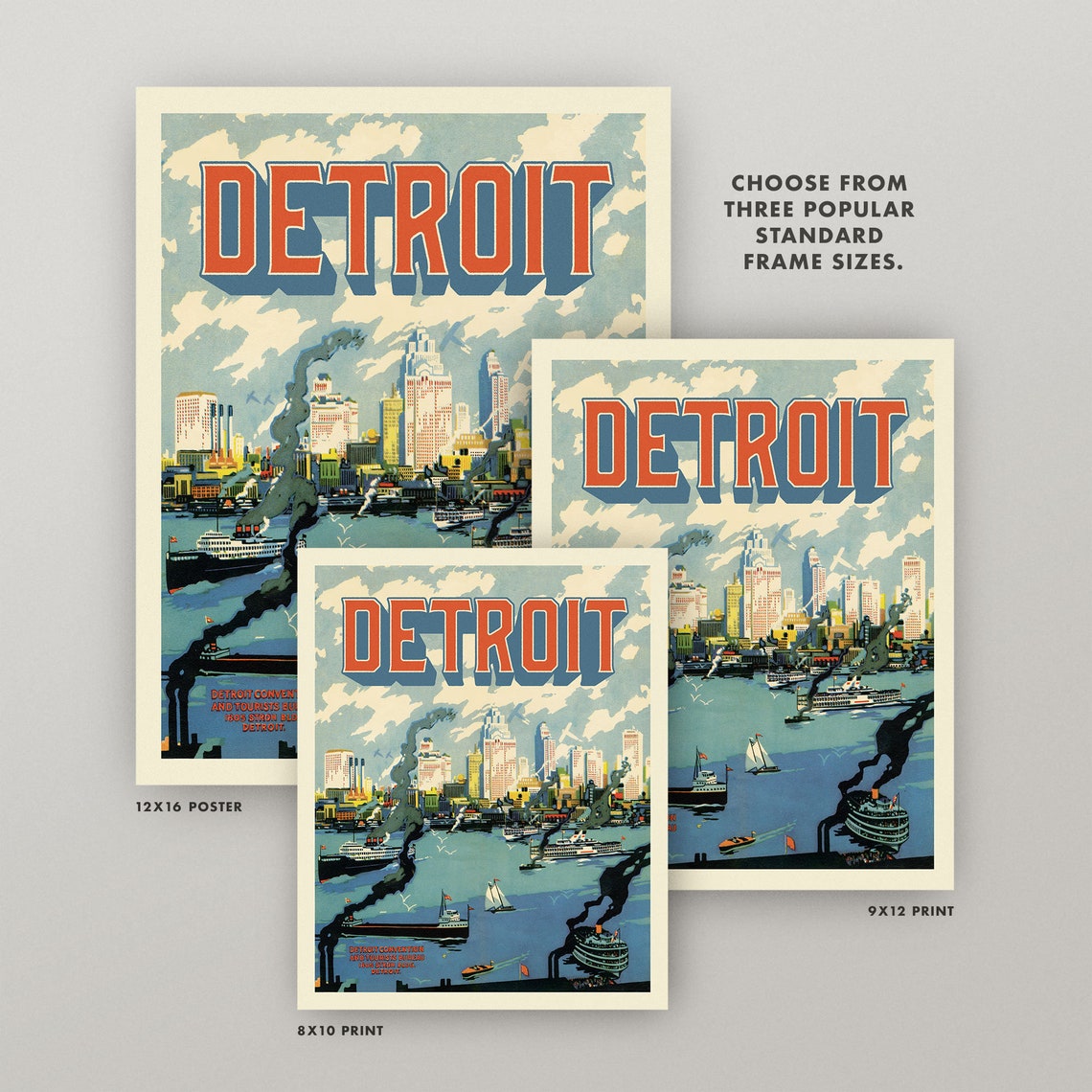 Vintage Detroit Travel Poster Detroit Print 5 Sizes - Etsy