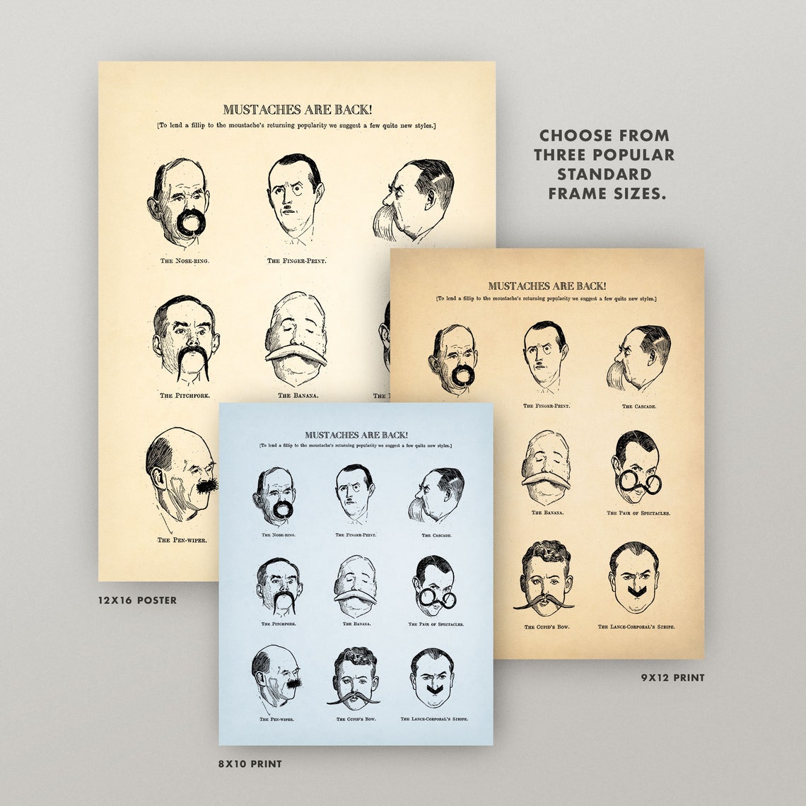 Mustache Print Vintage Mustache Type Chart 3 Sizes | Etsy