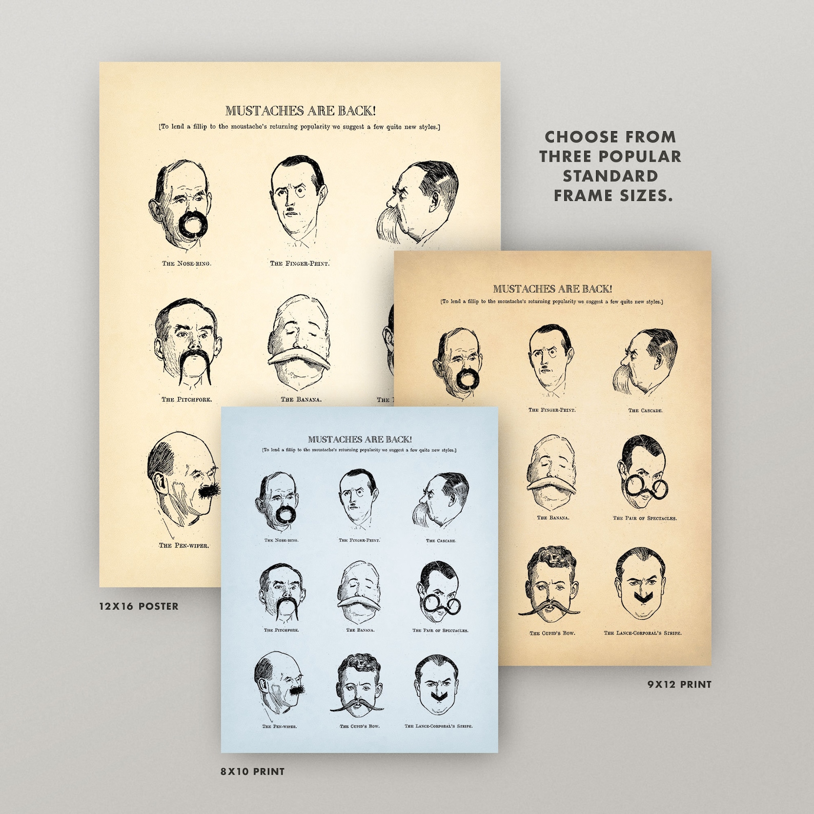 Mustache Print Vintage Mustache Type Chart 3 Sizes | Etsy