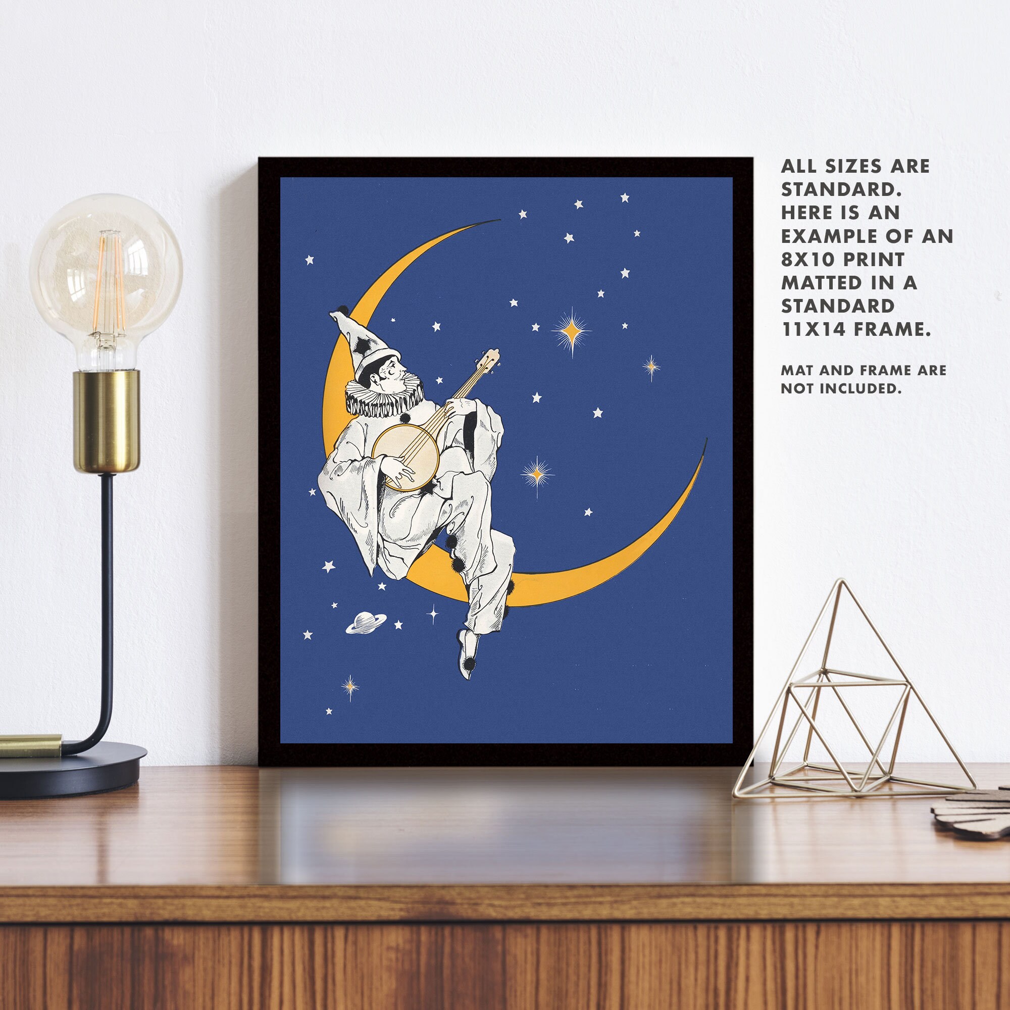 Moon Pierrot • Vintage Clown Playing the Lute • 5 Sizes! • Antique ...