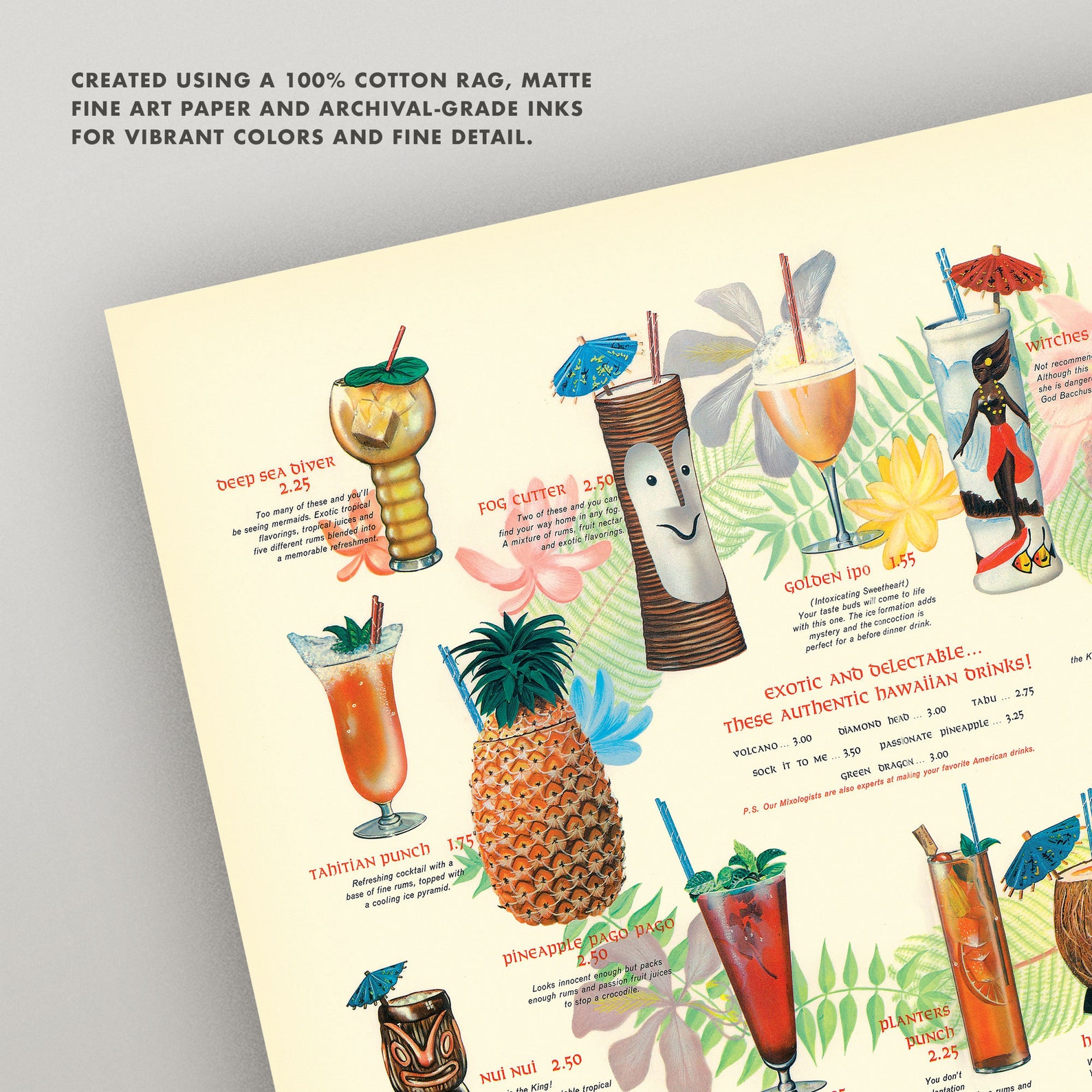 Vintage Tiki Cocktails Print Tiki Menu Bar Art Vintage Cocktails Wall ...