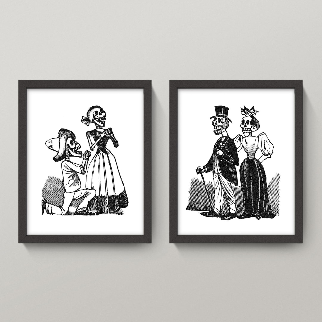 Skeleton Print Set • Proposing and Marriage Diptych • Set of 2 Prints ...