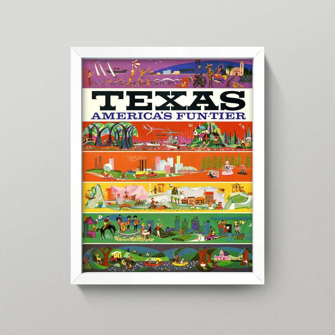 Vintage Texas Print • Vintage Texas Travel Poster • Mid Century Texas ...